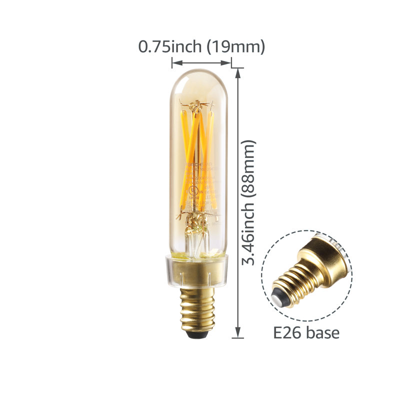 TORCHSTAR T25 Tubular Edison Bulbs, Dimmable T6 LED Bulb, E12 Candelabra Bulb, 4.5W, Amber Warm ...